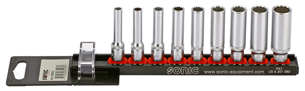 1/4" Deep SAE Socket Set on Rail, 9 pcs - Sonic Tools