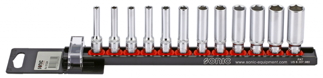 1/4" Drive Deep Flank Socket Set on Rail, 12-PCS. - Sonic Tools