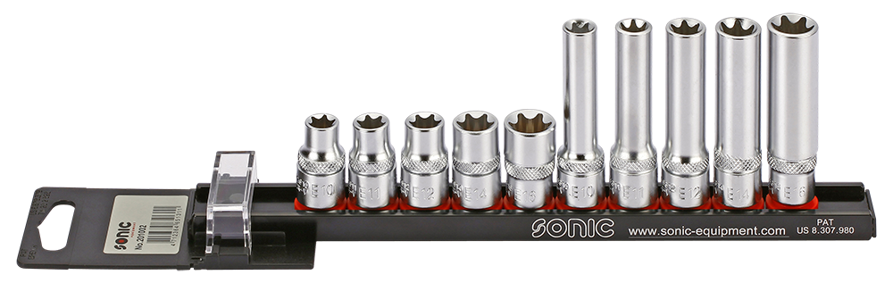 3/8" Drive E-TX Socket Set on Rail, 10-PCS - Sonic Tools