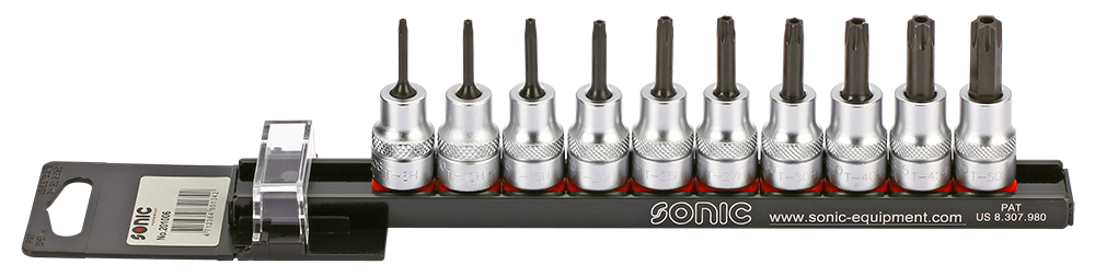 3/8" Drive TX Long Tamperproof Bit Socket Set on Rail, 10-PCS - Sonic Tools