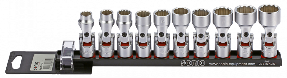 3/8" Drive Cardan Socket Set on Rail, 10-PCS - Sonic Tools