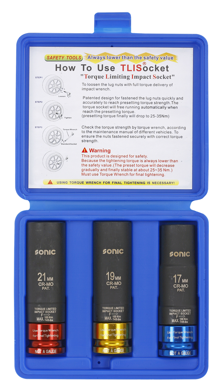 Torque impact socket set 1/2" , 3 pcs. - Sonic Tools