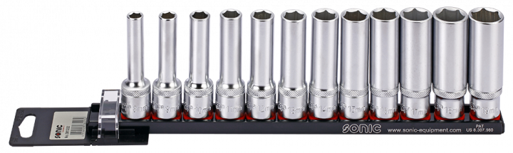 Socket Set Deep 1/2" on Rail, 12pcs. - Sonic Tools