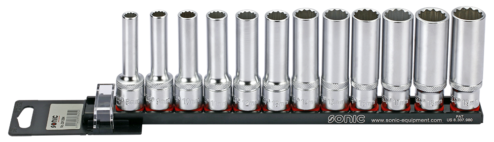 1/2" Drive Deep Socket Set on Rail, 12-PCS - Sonic Tools