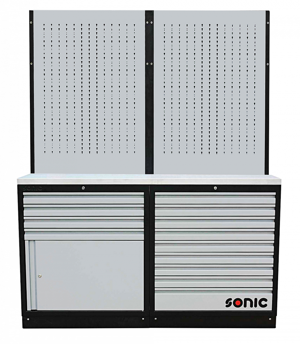 MSS 34" 9 drawers with stainless steel top blade, cabinet with door and hanger board - Sonic Tools
