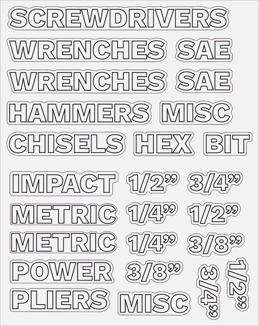 Drawer Labeling Decals - Sonic Tools